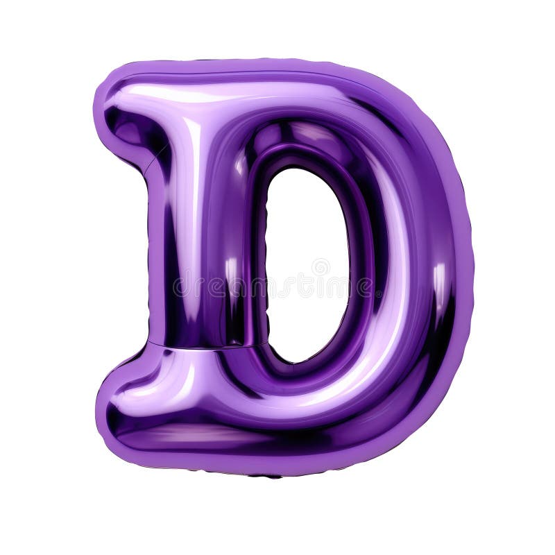 Purple Metallic D Alphabet Balloon Realistic 3D on White Background ...