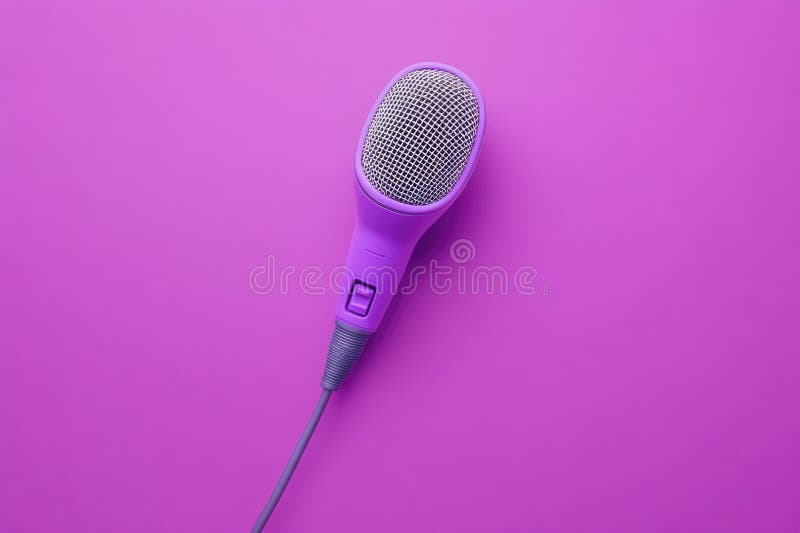 Purple Microphone on Pink Surface Stock Image - Image of technology ...