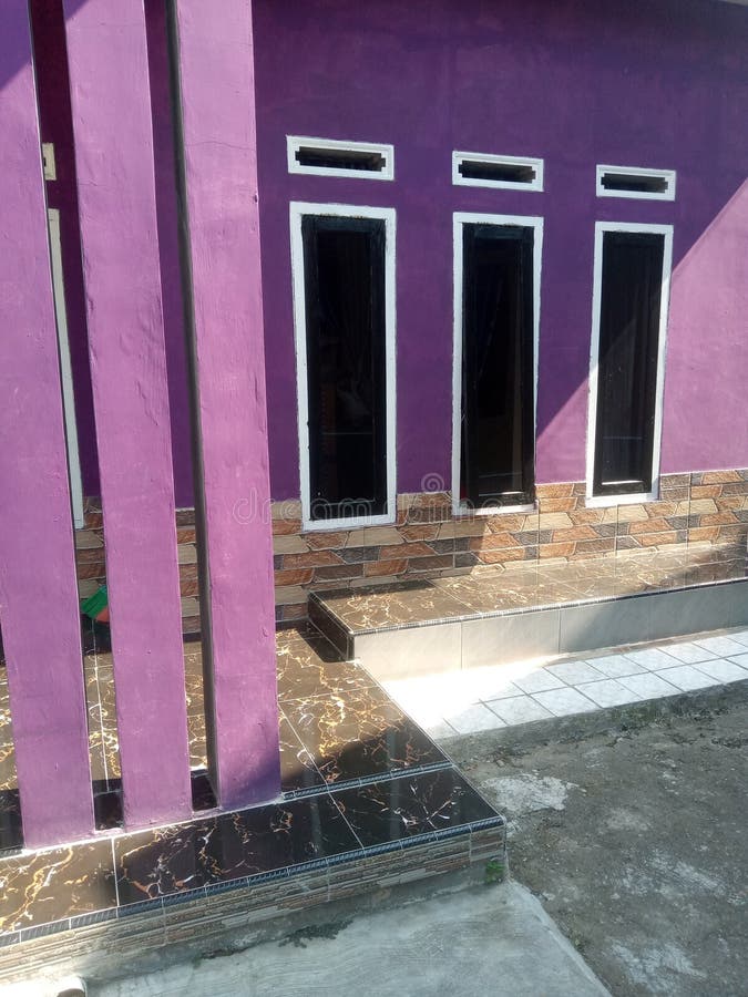 Purple Minimalist House with Three Front Windows Stock Photo - Image of ...