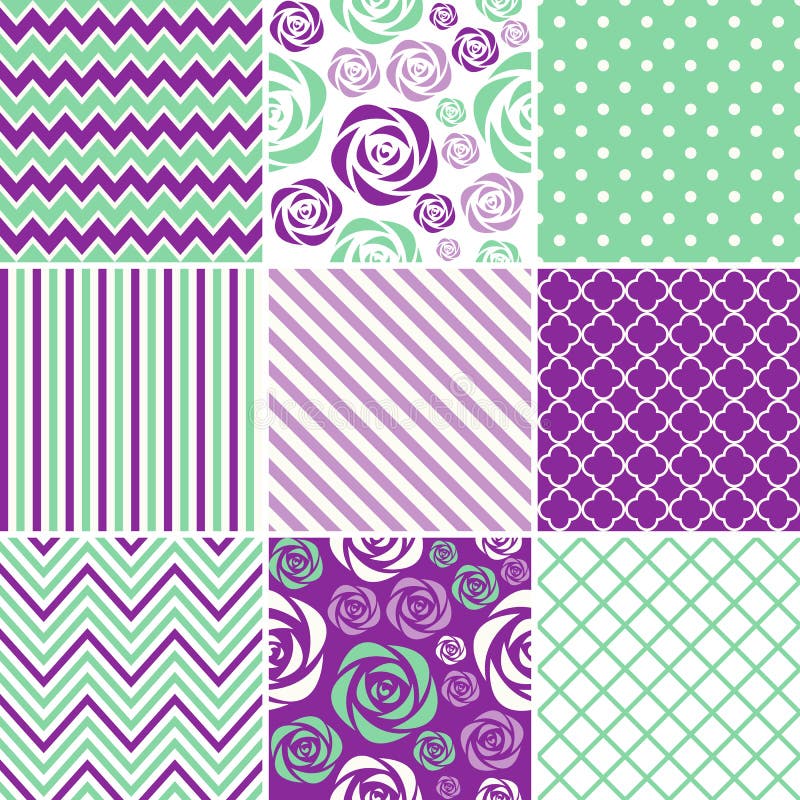 Purple & Mint Seamless Patterns Stock Vector - Illustration of design ...
