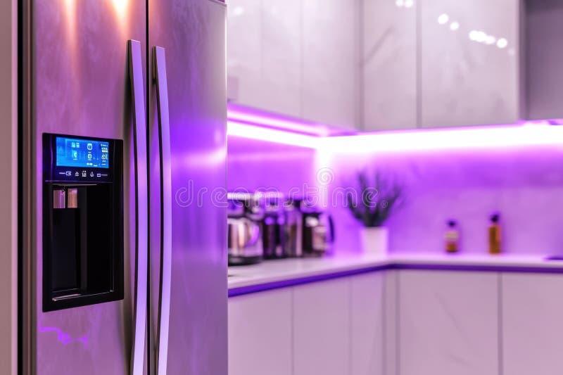 Smart Refrigerator in Purple Modern Kitchen Stock Illustration ...