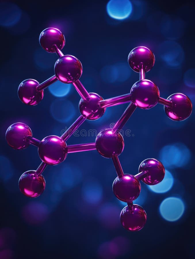 A Purple Molecule with a Blue Background Stock Image - Image of ...