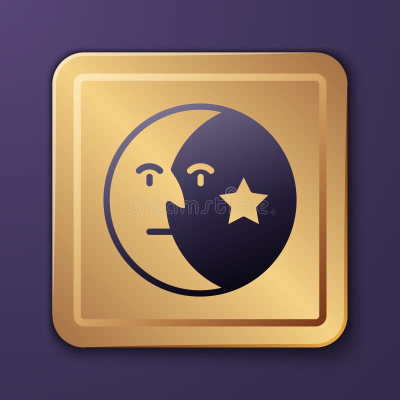 Purple Moon and Stars Icon Isolated on Purple Background. Gold Square ...