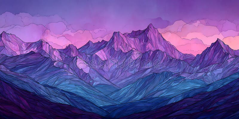 Purple Mountains Birds Stunning Nature Wallpaper Stock Illustration - Illustration of purple ...