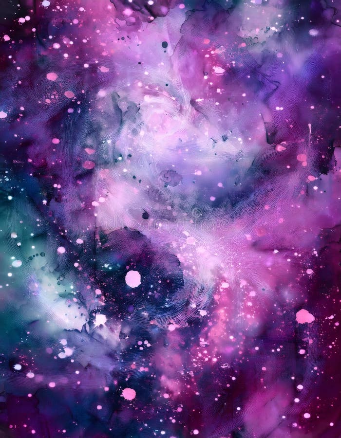 Purple Nebula Exploding in a Swirling Cosmic Watercolor Painting Stock ...