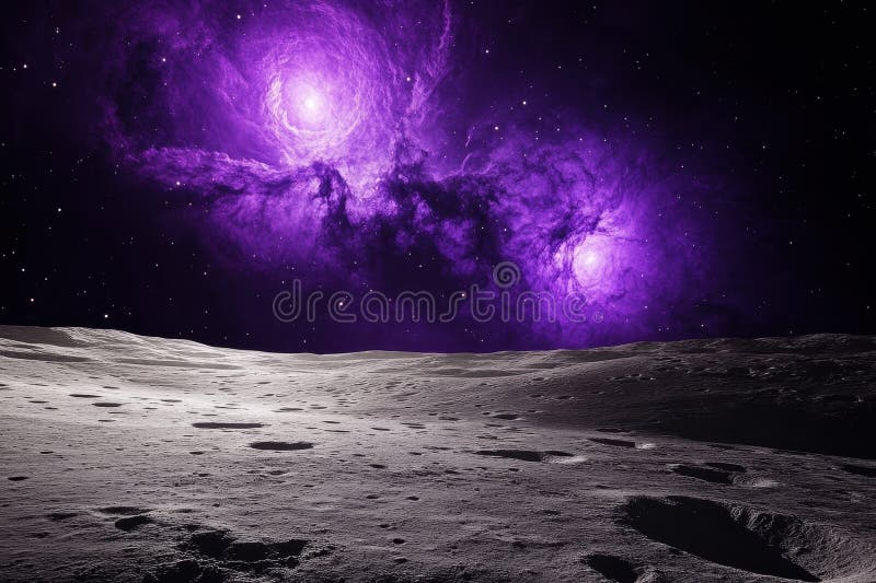 Purple Nebula Space View from the Moon S Surface. Stock Image - Image ...