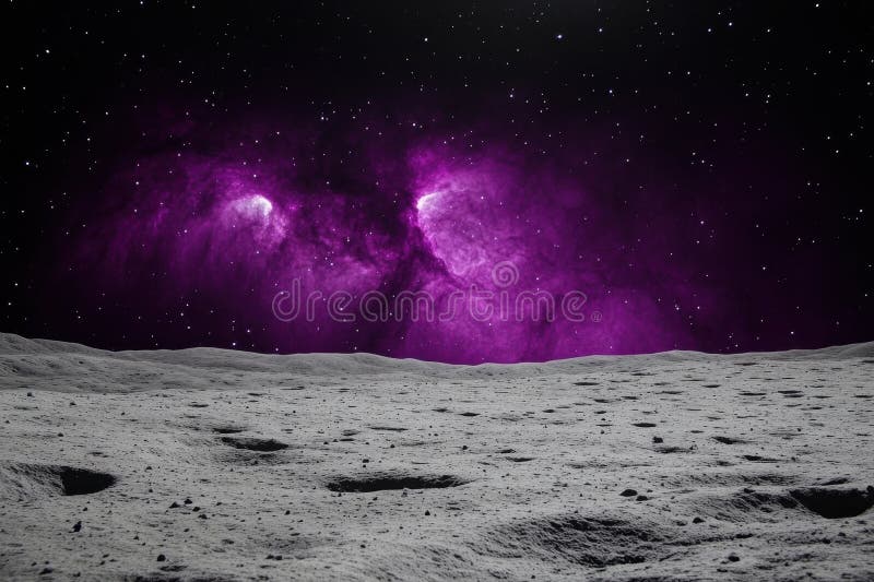 Purple Nebula Space View from the Moon S Surface. Stock Photo - Image ...