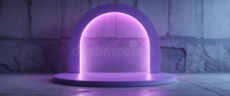 Purple Neon Archway Stage with Textured Concrete Stock Image - Image of ...