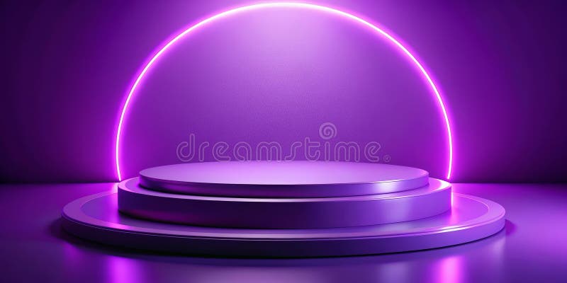 Purple Neon Circle Stage, 3D Rendering, Abstract, Minimalism, Product ...