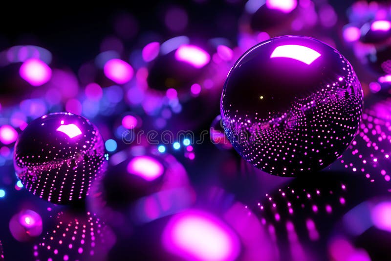 Purple Neon Dot Patterns on Reflective Spheres Stock Photo - Image of ...