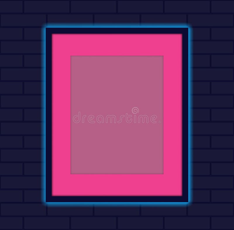 Purple Neon Empty Frame on Dark Blue Wall, Vector Illustration Stock ...