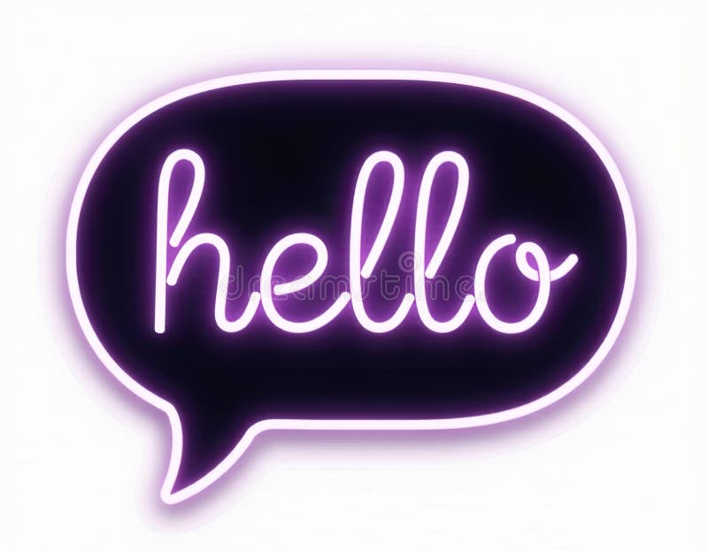 Purple Neon Hello Speech Bubble Sign Stock Illustration - Illustration ...
