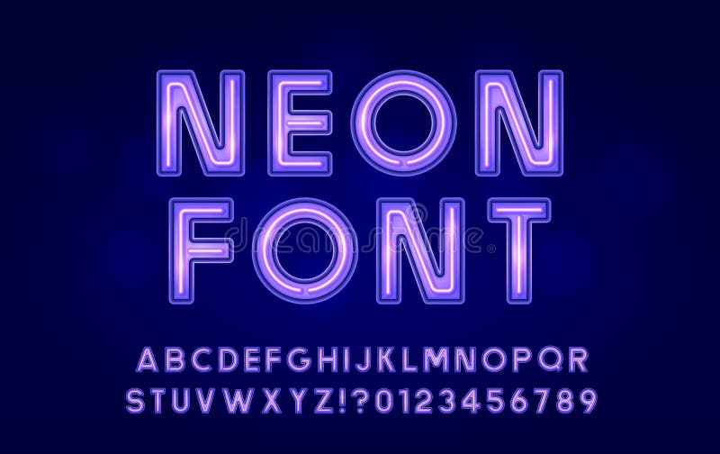 Purple Neon Light Latin Font with Numbers Stock Illustration ...