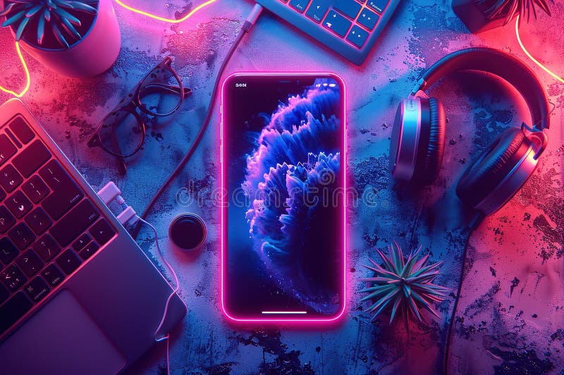 Purple Neon Light and Pink Background, Mobile Phone Technology ...