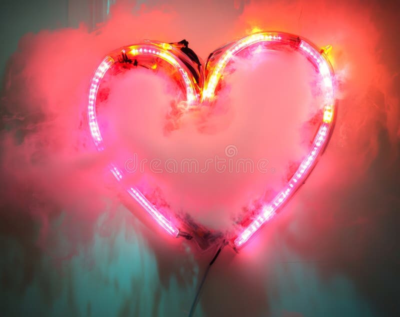 Purple Neon Light Shape Heart Set Against Dark Night Background Stock ...