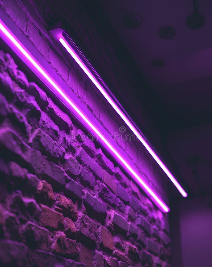 Purple Neon Lights on Brick Wall Background Stock Photo - Image of ...