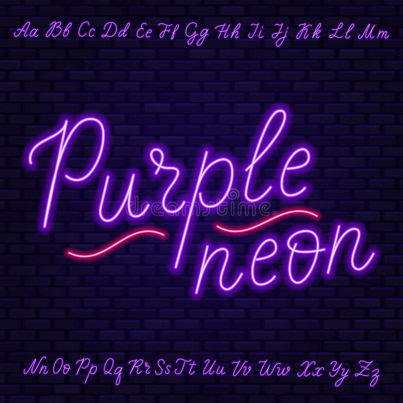 Purple Neon Script. Uppercase and Lowercase Letters. Stock Vector ...