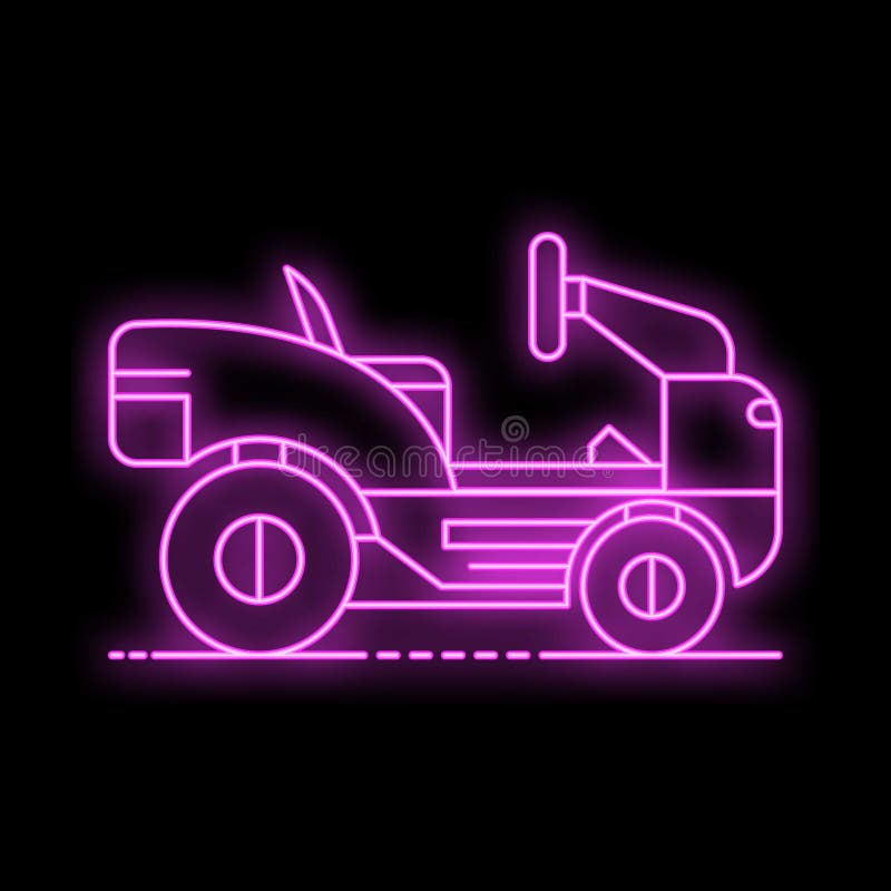 Purple Neon Sign of a Tractor Driving on a Black Background Stock ...