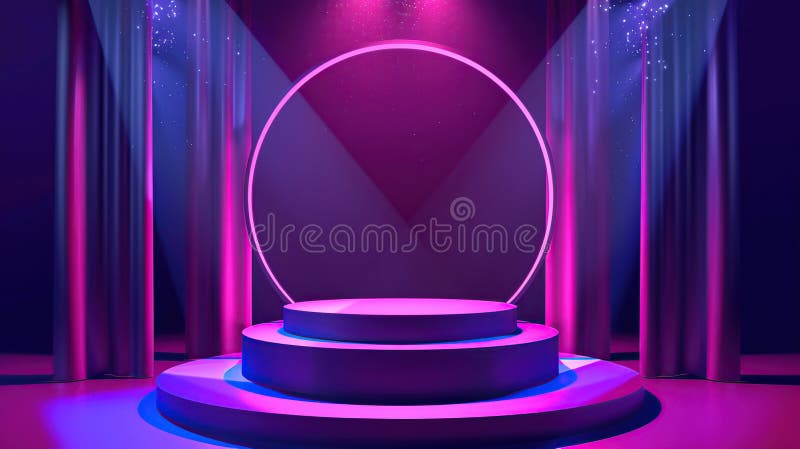Purple Neon Stage with a Circular Spotlight Stock Illustration ...