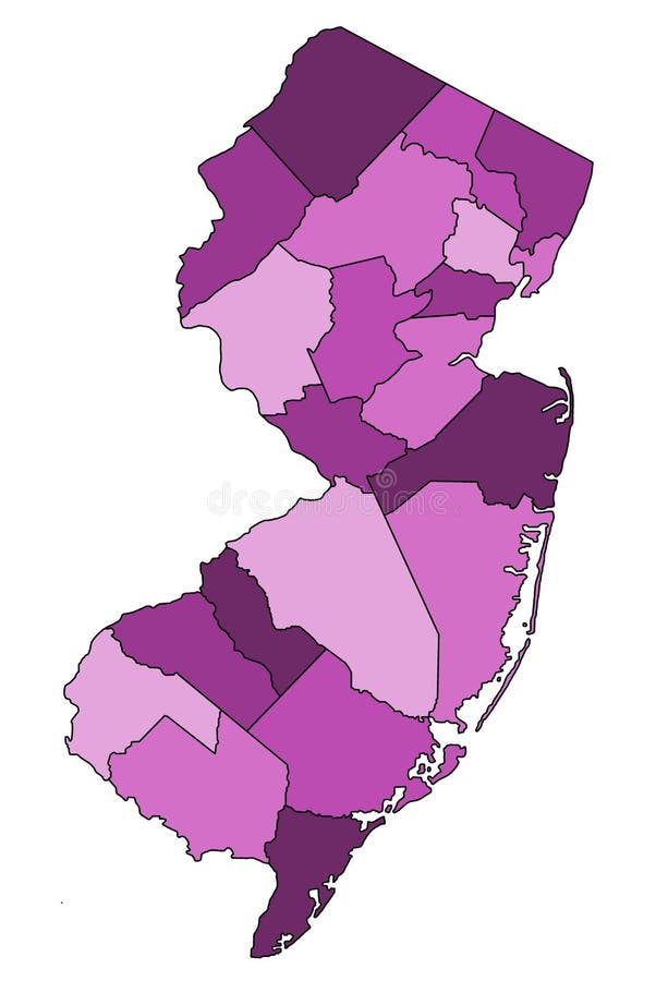 Purple New Jersey Administrative Map. Counties Map of New Jersey with ...