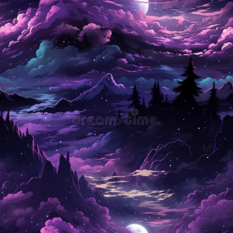 A Purple Night Sky with Clouds and Trees Stock Image - Image of scene ...