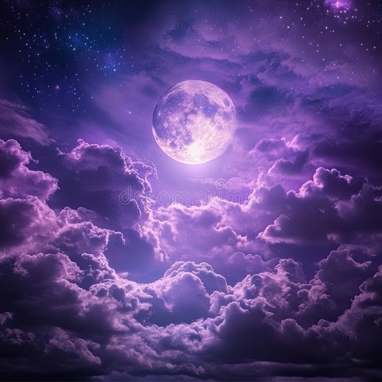 Purple Night Sky Full Moon Cloudscape Stock Image - Image of dreamy, cosmic: 353288747