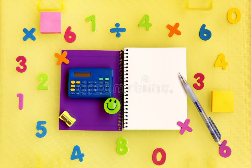Purple Notebook With Blank Sheet Surrounded By Numbers And A Calculator ...