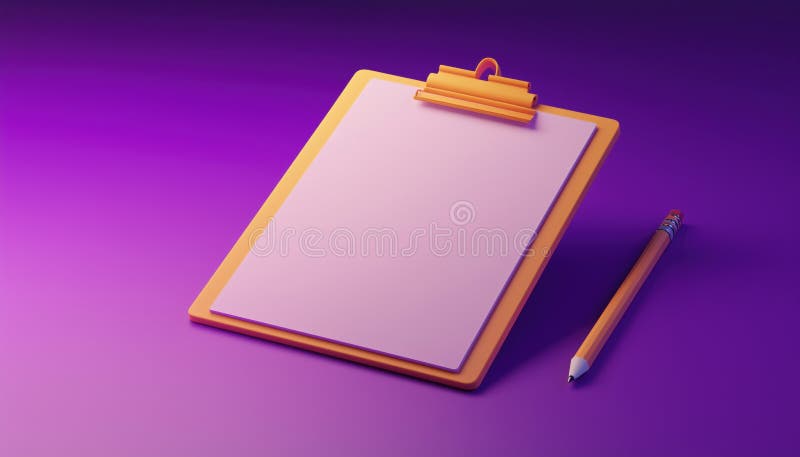 Purple Notepad with 3d Clipboard and Pencil Stock Image - Image of ...