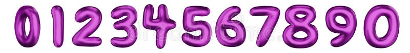 Purple Numbers from 0 To 9. Set of Bright Spherical Figures. Realistic ...