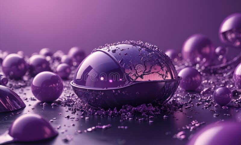 A Purple Object is Shown with a Cracked Surface, Surrounded by Many ...