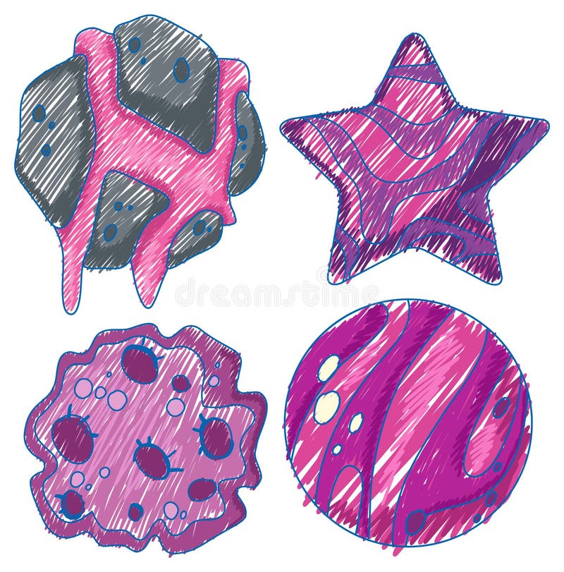 Purple Objects in Pencil Colour Sketch Simple Style Stock Vector ...