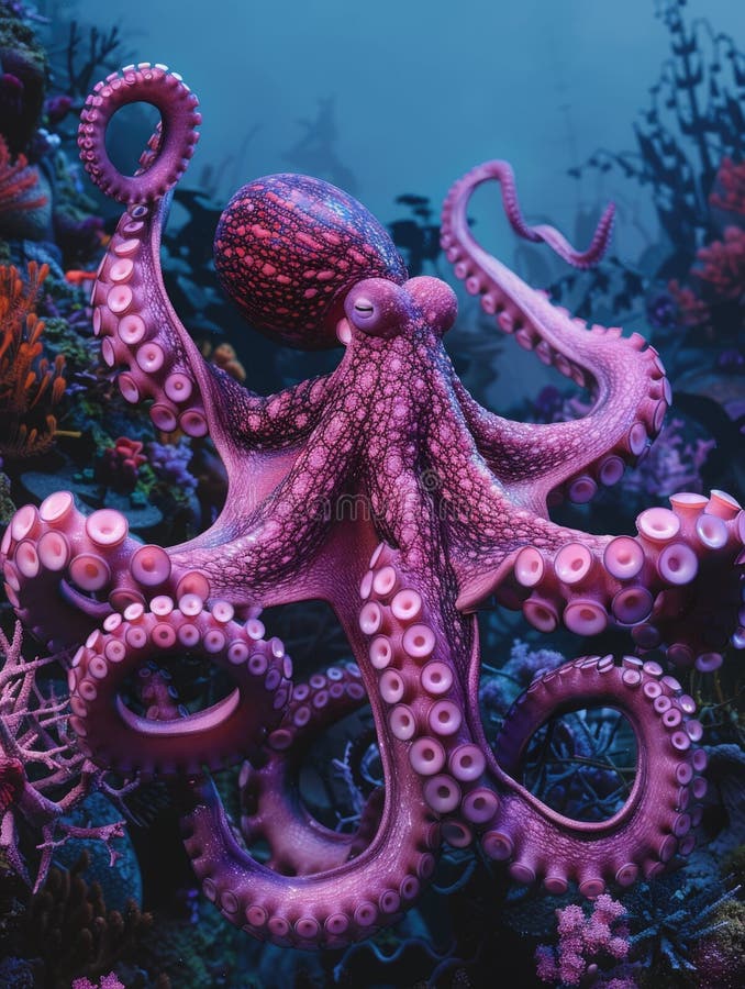 Purple Octopus on Green Field Stock Photo - Image of oceanic, fantasy ...