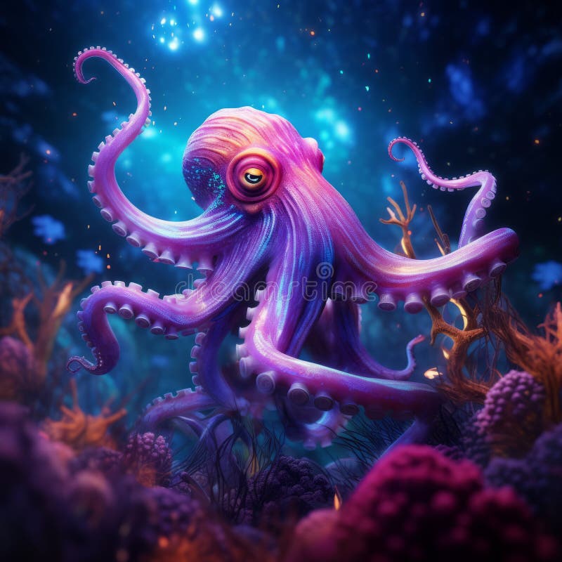 A Purple Octopus in a Seabed Stock Photo - Image of aquarium, purple ...