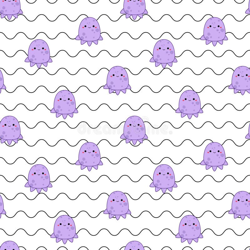 Purple Octopuses on Seamless Pattern. Squishmallow. Background with ...