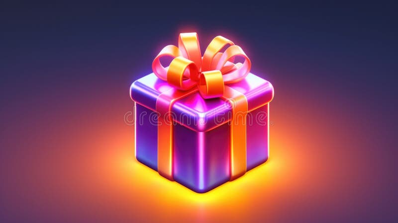 A Purple and Orange Gift Box with a Bow, Synthwave, Neon Colors, 80s ...