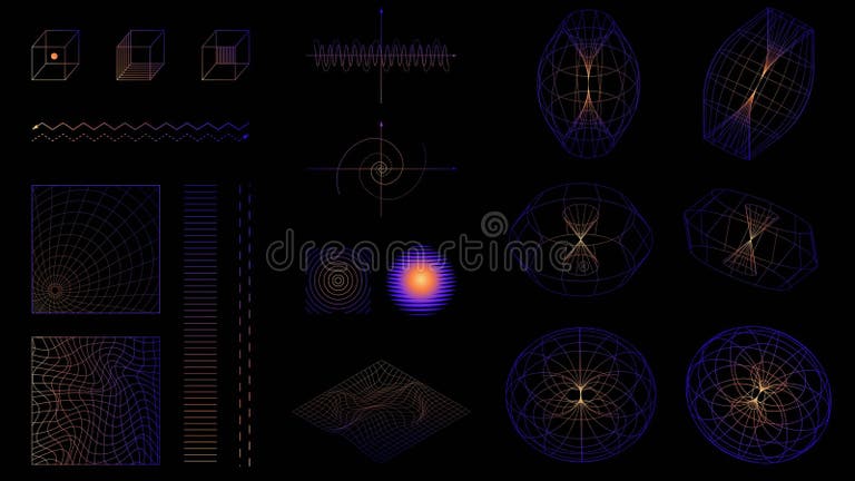 Purple and Orange Glowing Scientific Wireframe Structures, Complex ...