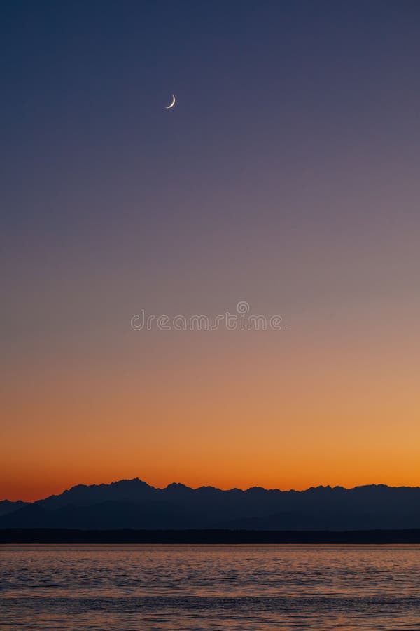 Purple and Orange Sunset Over the Sea, Mountains Stock Image - Image of ...
