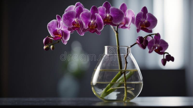 Purple Orchid in a Glass Vase with Dramatic Lighting. Stock Photo ...