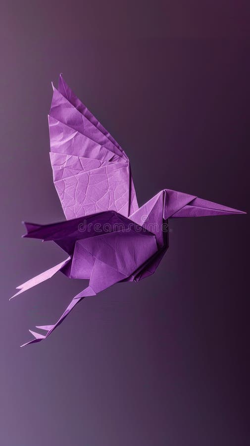 Purple Origami Crane on Dark Background Stock Photo - Image of artwork ...