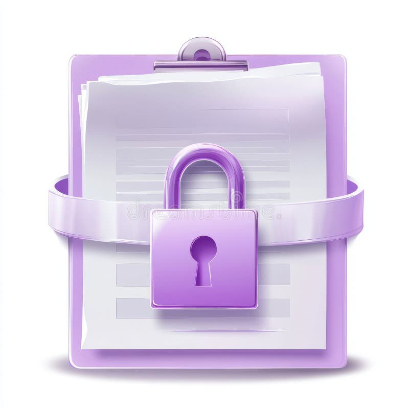 Purple Padlock on a Clipboard, Secure Documents Stock Illustration ...