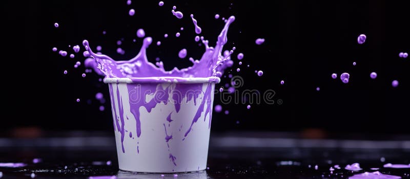 Purple Paint Splash from Bucket Creating Dynamic Artistic Effect on ...