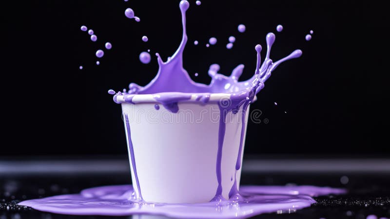 Purple Paint Splash from White Bucket Creating Dynamic Visual Effect ...