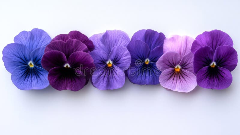 Purple Pansy Flowers Row on White Background Stock Illustration ...