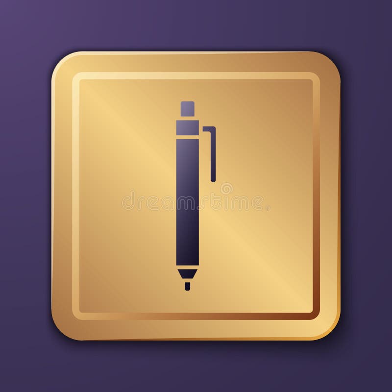 Purple Pen Icon Isolated on Purple Background. Gold Square Button Stock ...