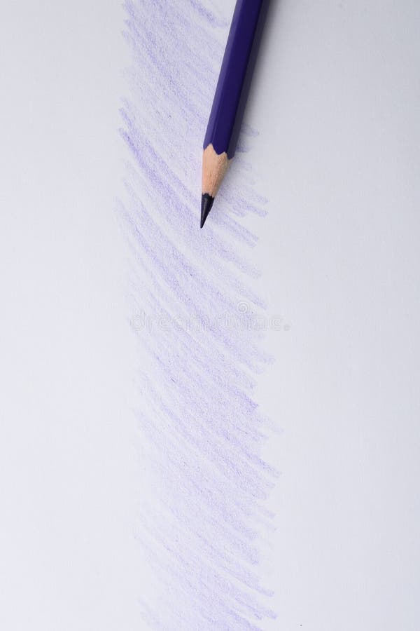 Purple Pencil on Sheet of Paper with Drawing, Top View Stock Image ...