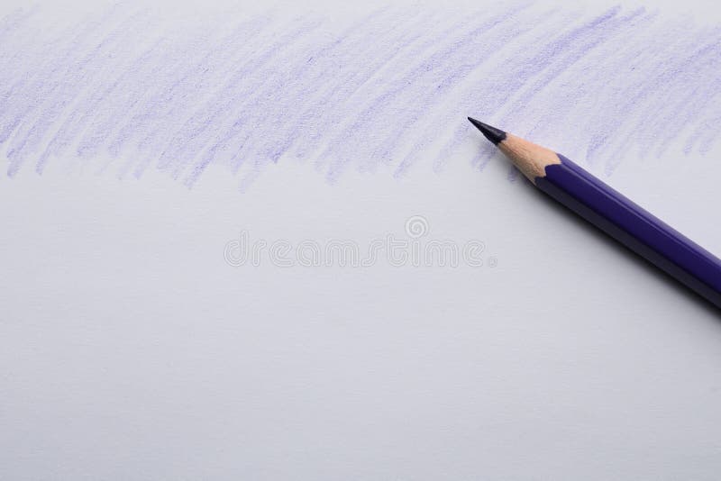 Purple Pencil on Sheet of Paper with Drawing, Top View. Space for Text ...