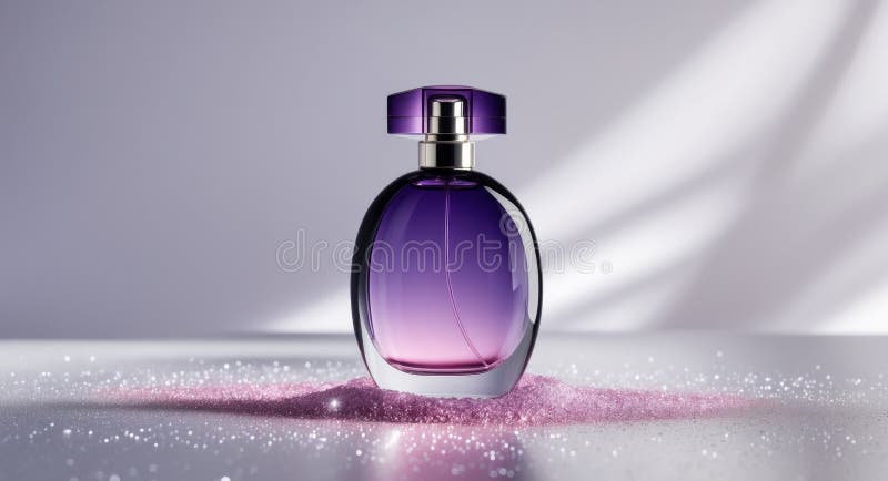 Purple Perfume Bottle on Glittering Surface Stock Image - Image of ...