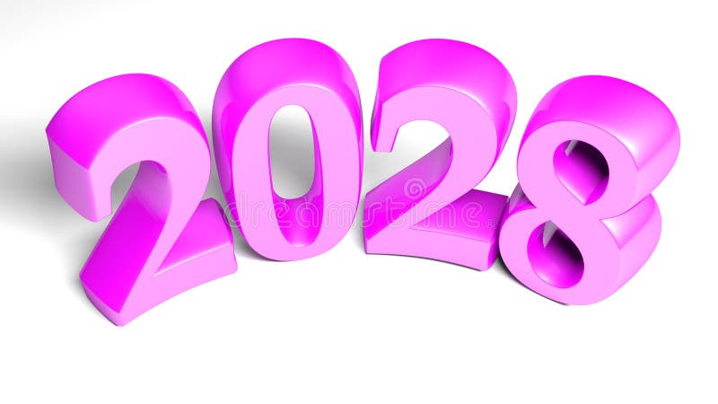 2028 Red Pink Bent Write Isolated on White Background - 3D Rendering ...