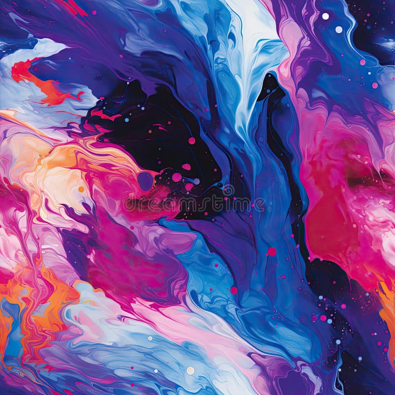 Purple, Pink, and Blue Abstract Painting with Fluid Formations (tiled ...
