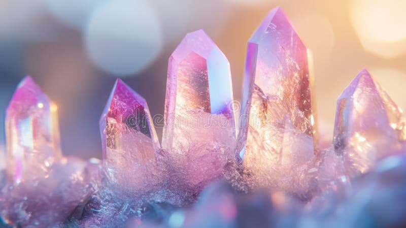 Purple and Pink Crystal Cluster Glowing in Soft Light Stock ...